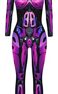 FEOYA Skeleton Skull Costume Halloween Cosplay Jumper for Women Jumpsuit Purple Robot Jumpsuit XL