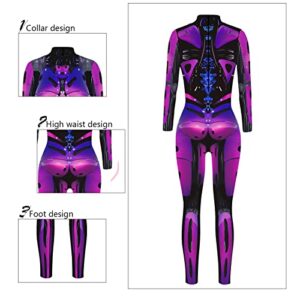 FEOYA Skeleton Skull Costume Halloween Cosplay Jumper for Women Jumpsuit Purple Robot Jumpsuit XL