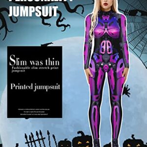 FEOYA Skeleton Skull Costume Halloween Cosplay Jumper for Women Jumpsuit Purple Robot Jumpsuit XL