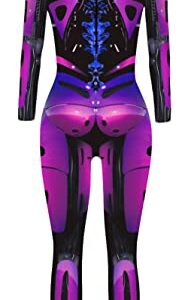 FEOYA Skeleton Skull Costume Halloween Cosplay Jumper for Women Jumpsuit Purple Robot Jumpsuit XL