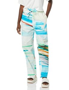 rare/self all-gender pull-on wide leg twill pant, blue digital print, 2