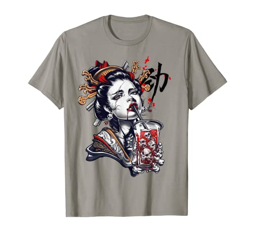 Japanese Geisha Girl Vaporwave Cyberpunk Popart Urban Style T-Shirt