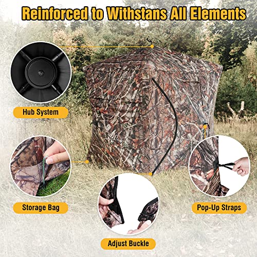 Rodanny Hunting Blind, 270 Degree See-Through Ground Blind 2-3 Person, Pop-Up & Portable Durable Hunting Blind with Carry Bag, for Deer & Turkey Hunting