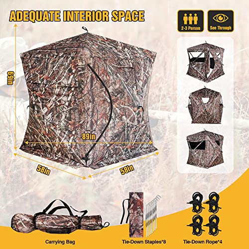 Rodanny Hunting Blind, 270 Degree See-Through Ground Blind 2-3 Person, Pop-Up & Portable Durable Hunting Blind with Carry Bag, for Deer & Turkey Hunting