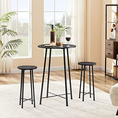 VECELO Small Bar Table and Chairs, Round Bistro Sets with 2 barstools, 3-Piece Pub Dining Furniture, Counter Height Wood Top for Breakfast Dinner Coffee Nap Conference, Easy Assembly, Black