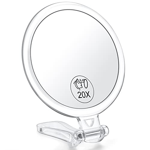 AMISCE Travel Handheld Makeup Mirror 2-Sided with 1X 20X Magnification & Adjustable Handle/Stand, Portable, Small, Girl Women Mother's Gift