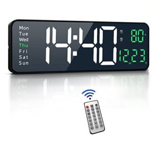 shlnl digital wall clock,16.2 inch large digital wall clock, large display with remote control,automatic brightness digital alarm clock with indoor temperature,date,week(green)…