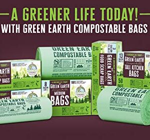 Green Earth Compostable Medium Kitchen Food Scrap Waste Bags, Compost Bin Compatible, 8 Gallon, 30 Liter, 25-Count, 0.85 Mil Thickness, ASTM D6400, US BPI and Europe OK Compost Home Certified, USA