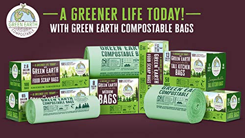 Green Earth Compostable Medium Kitchen Food Scrap Waste Bags, Compost Bin Compatible, 8 Gallon, 30 Liter, 25-Count, 0.85 Mil Thickness, ASTM D6400, US BPI and Europe OK Compost Home Certified, USA