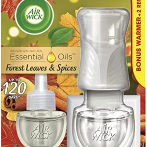 Air Wick Plug in Scented Oil Starter Kit (Warmer +2 Refills), Forest Spice & Leaves, Fall Scent, Essential Oils, Air Freshener