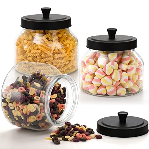 AVLA 3 Pack Glass Jars with Sealed Lid, 58 OZ Clear Cookie Candy Jar, Airtight Food Storage Container with Metal Lid, Empty Canister Set for Kitchen Counter, Pasta, Dog Treat, Snacks, Apothecary Jar