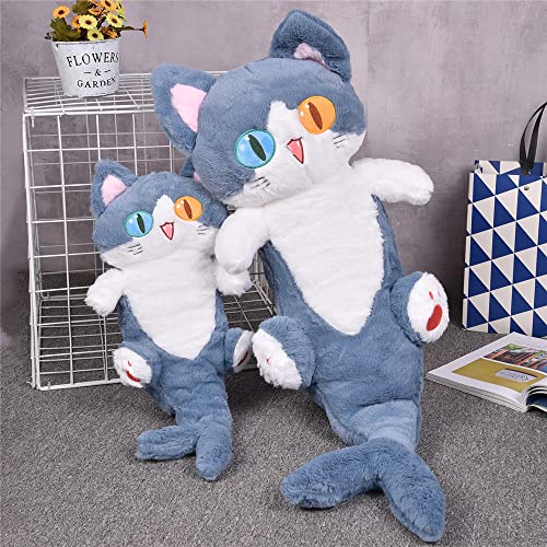 OOPSHANA Lovely Plush Shark Cat Doll Cute Cartoon Soft Stuffed Shark Kitten Pillow Long Throw Sleeping Pillow Doll Toy Gift for Kids Girlfriend,19.7/33/53Inches