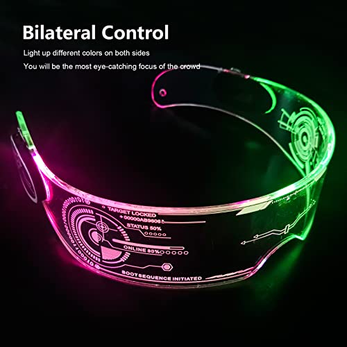 STEHEALTH LED Glasses, Futuristic Cyberpunk Light Up Sunglasses with 7 Colors & 2 Modes, Bilateral Controllable Visor Goggles for Cosplay Concert Rave Halloween Bar Club Party