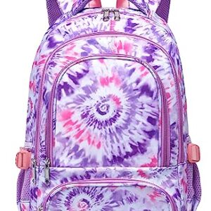 BLUEFAIRY Kids Backpack for Girls Elementary Primary Middle School Bags for Teens Childs Tie Dye Bookbags Cute Durable Travel Gifts Morrales Mochilas para Niñas de 4 5 6 7 8 9 Nños 17 Inch (Purple)