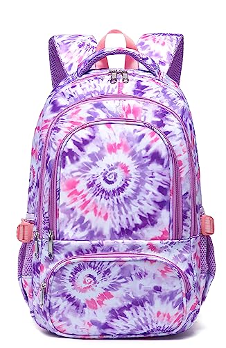 BLUEFAIRY Kids Backpack for Girls Elementary Primary Middle School Bags for Teens Childs Tie Dye Bookbags Cute Durable Travel Gifts Morrales Mochilas para Niñas de 4 5 6 7 8 9 Nños 17 Inch (Purple)