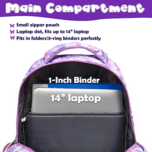 BLUEFAIRY Kids Backpack for Girls Elementary Primary Middle School Bags for Teens Childs Tie Dye Bookbags Cute Durable Travel Gifts Morrales Mochilas para Niñas de 4 5 6 7 8 9 Nños 17 Inch (Purple)