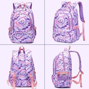 BLUEFAIRY Kids Backpack for Girls Elementary Primary Middle School Bags for Teens Childs Tie Dye Bookbags Cute Durable Travel Gifts Morrales Mochilas para Niñas de 4 5 6 7 8 9 Nños 17 Inch (Purple)