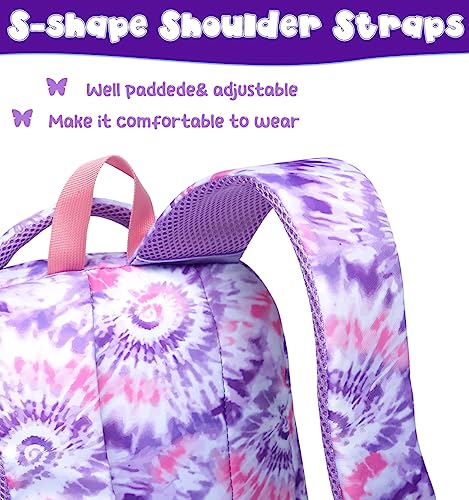 BLUEFAIRY Kids Backpack for Girls Elementary Primary Middle School Bags for Teens Childs Tie Dye Bookbags Cute Durable Travel Gifts Morrales Mochilas para Niñas de 4 5 6 7 8 9 Nños 17 Inch (Purple)