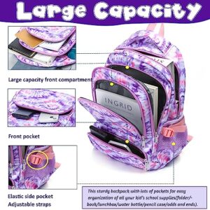 BLUEFAIRY Kids Backpack for Girls Elementary Primary Middle School Bags for Teens Childs Tie Dye Bookbags Cute Durable Travel Gifts Morrales Mochilas para Niñas de 4 5 6 7 8 9 Nños 17 Inch (Purple)