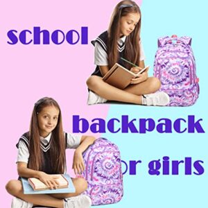 BLUEFAIRY Kids Backpack for Girls Elementary Primary Middle School Bags for Teens Childs Tie Dye Bookbags Cute Durable Travel Gifts Morrales Mochilas para Niñas de 4 5 6 7 8 9 Nños 17 Inch (Purple)