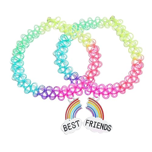 BodyJ4You 2PC Tattoo Choker Necklace Set - 90s Accessories Women Teen Girls Kids - Rainbow Best Friends Clouds Pendants - Back To School Style Gift Idea