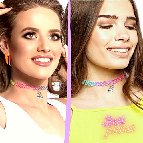 BodyJ4You 2PC Tattoo Choker Necklace Set - 90s Accessories Women Teen Girls Kids - Rainbow Best Friends Clouds Pendants - Back To School Style Gift Idea