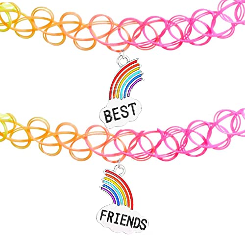 BodyJ4You 2PC Tattoo Choker Necklace Set - 90s Accessories Women Teen Girls Kids - Rainbow Best Friends Clouds Pendants - Back To School Style Gift Idea