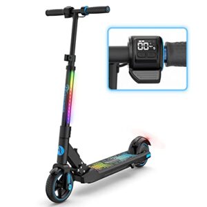 evercross ev06c electric scooter, foldable electric scooter for kids ages 6-12, up to 10 mph & 5 miles, led display, colorful led lights, lightweight kids electric scooter (black blue)…