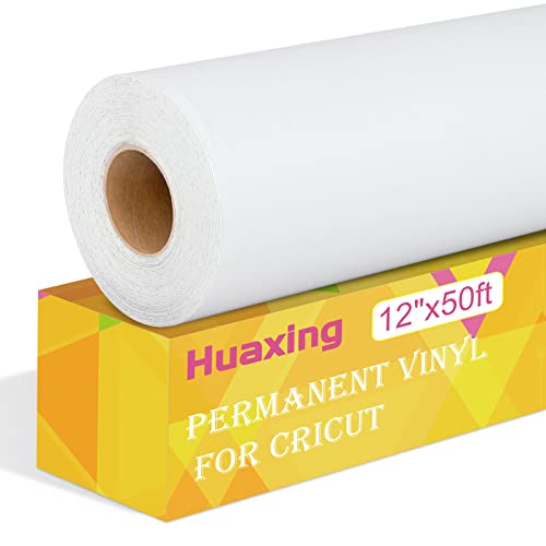 Huaxing Matte White Permanent Vinyl for Cricut, 12" x 50FT Permanent Adhesive Vinyl Roll for Cricut, Silhouette, Cameo Cutters, Signs, Craft Die Cutters