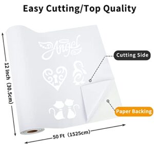 Huaxing Matte White Permanent Vinyl for Cricut, 12" x 50FT Permanent Adhesive Vinyl Roll for Cricut, Silhouette, Cameo Cutters, Signs, Craft Die Cutters