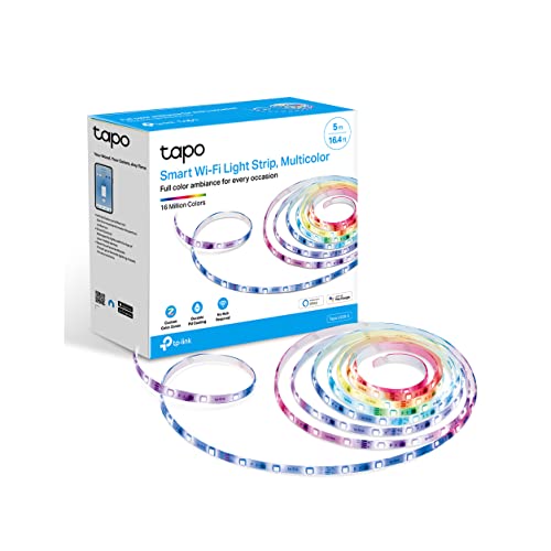 TP-Link Tapo Smart LED Light Strip, 50 Color Zones RGBIC, Sync-to-Sound, 16.4ft Wi-Fi LED Strip Works w/ Alexa & Google, IP44 PU Coating, Trimmable, 2 Yr Warranty (Tapo L920-5)