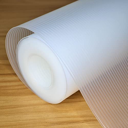 Hersvin Shelf Liners 20 in x 20 ft EVA Drawer Mats, Non-Adhesive Cupboard Pad, Kitchen Cabinet Lining Fridge Cushion (Transparent Stripe, 50.8x610cm)