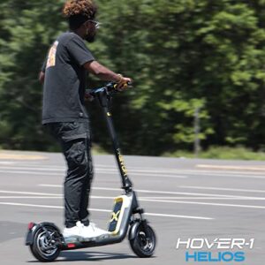 Hover-1 Helios Folding Electric Scooter, 18 MPH Top Speed, 24 Mile Range, 500 Watts Max Power, 10” Pneumatic Tires, Rear Disc Brakes, Removable Battery, and Dual Front Suspension