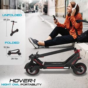 Hover-1 Night Owl Electric Folding Scooter, 31 MPH Top Speed, 37 Mile Range, 1400 Watts Max Power, 10.5” Offroad Tires, Dual Disc Brakes, and Front and Rear Suspension