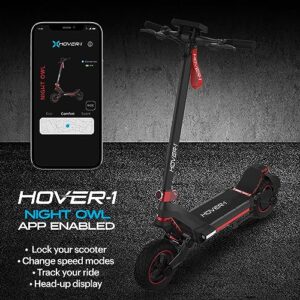 Hover-1 Night Owl Electric Folding Scooter, 31 MPH Top Speed, 37 Mile Range, 1400 Watts Max Power, 10.5” Offroad Tires, Dual Disc Brakes, and Front and Rear Suspension