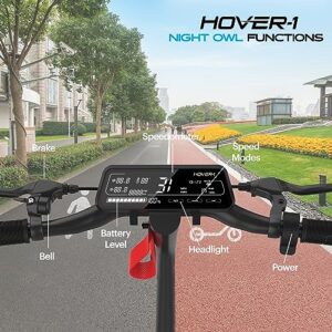 Hover-1 Night Owl Electric Folding Scooter, 31 MPH Top Speed, 37 Mile Range, 1400 Watts Max Power, 10.5” Offroad Tires, Dual Disc Brakes, and Front and Rear Suspension