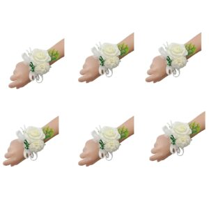 zalaxt 6 pcs artificial flowers bridesmaid wrist corsage bracelet set, corsage wristlet for wedding party prom decoration