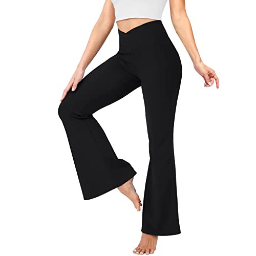 YOLIX Black Flare Yoga Pants for Women, Crossover Bootcut High Waisted Leggings