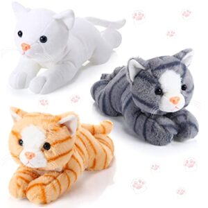 harrycle 3 pcs cats stuffed animals cat toy kitten plush 9 inch stuffed animal cute cat plush sleeping birthday gift for baby boy girl (white, orange stripe, gray stripe)