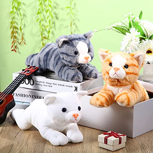 Harrycle 3 Pcs Cats Stuffed Animals Cat Toy Kitten Plush 9 Inch Stuffed Animal Cute Cat Plush Sleeping Birthday Gift for Baby Boy Girl (White, Orange Stripe, Gray Stripe)