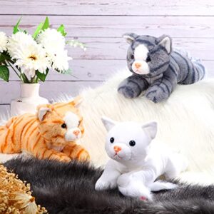 Harrycle 3 Pcs Cats Stuffed Animals Cat Toy Kitten Plush 9 Inch Stuffed Animal Cute Cat Plush Sleeping Birthday Gift for Baby Boy Girl (White, Orange Stripe, Gray Stripe)