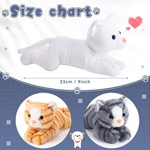 Harrycle 3 Pcs Cats Stuffed Animals Cat Toy Kitten Plush 9 Inch Stuffed Animal Cute Cat Plush Sleeping Birthday Gift for Baby Boy Girl (White, Orange Stripe, Gray Stripe)