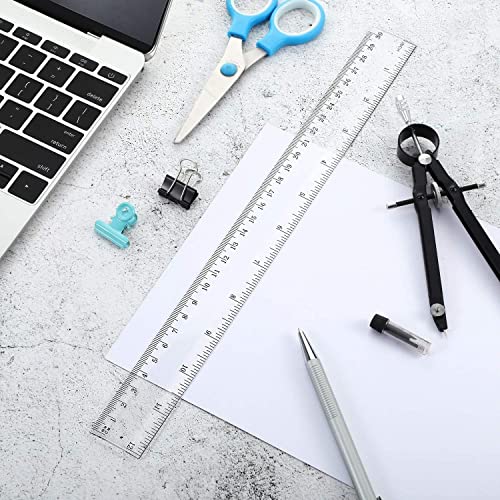 [48 Pack] Transparent Ruler 12 Inches - Clear Plastic Flexible Rulers - Ruler with Inches, Centimeters and Millimeter for Kids and Teachers - Metric Rulers Bulk, Used for Classroom & School Supplies