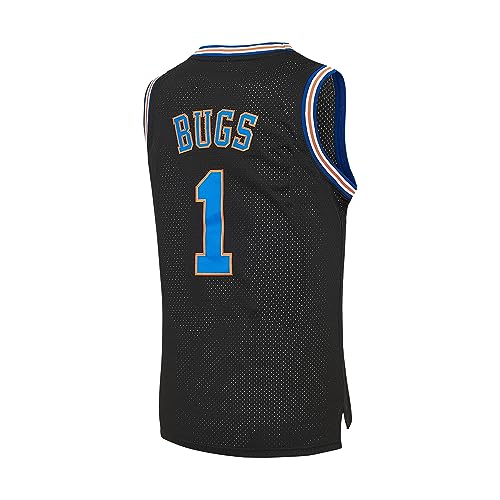 CAIYOO 1 Bugs Space Movie Youth Basketball Jersey for Boys Fit Age 5-18 Kids (Black1, X-Large)