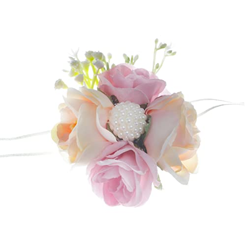 Tuelaly Elegant Fine Texture Wrist Flower Beautiful Stylish Faux Silk Flower Artificial Corsage Wristlet Corsages for Wedding Pink