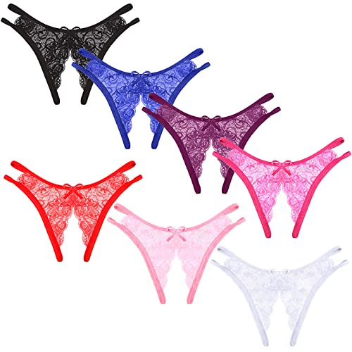 7 Pieces Women Thongs Thin Ropes Panties Transparent Thong T Shape Pants See Through Panties Breathable Underwear for Women (Large)