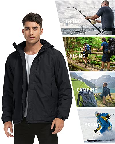 Rapoo Winter Jackets for Men Winter Coats for Men Rain Waterproof Windbreaker Jackets Coats for Men Mens Fleece Warm Snowboard Ski Snow Military Tactical Jacket Coats Black S