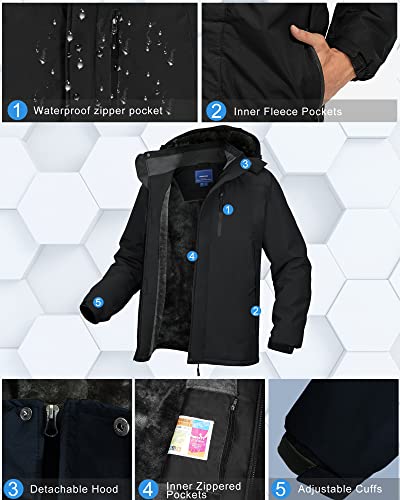 Rapoo Winter Jackets for Men Winter Coats for Men Rain Waterproof Windbreaker Jackets Coats for Men Mens Fleece Warm Snowboard Ski Snow Military Tactical Jacket Coats Black S