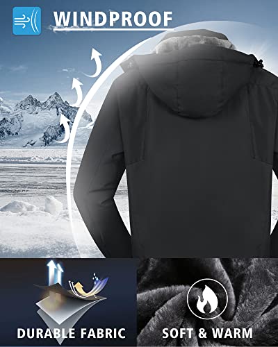 Rapoo Winter Jackets for Men Winter Coats for Men Rain Waterproof Windbreaker Jackets Coats for Men Mens Fleece Warm Snowboard Ski Snow Military Tactical Jacket Coats Black S