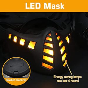 Guayma Halloween Scary Led Mask Light Up Demon Oni Cyberpunk Half Face Masks For Costume Cosplay Party,Black